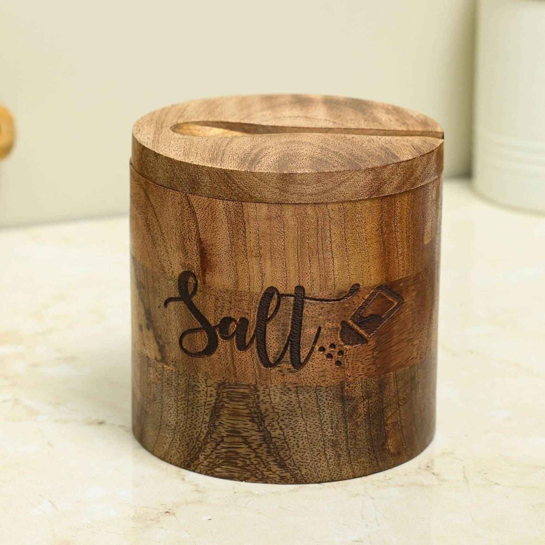 Dudki Wooden Salt Box with Attached Spoon – Leather Ceatra Pvt Ltd