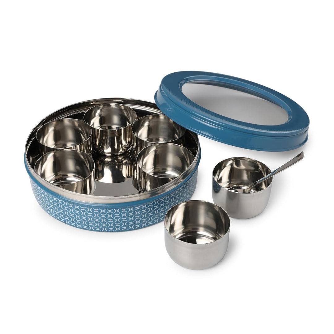 Dudki 7 in 1 Stainless Steel Masala Dabba / Spice Box Dusky Blue ...